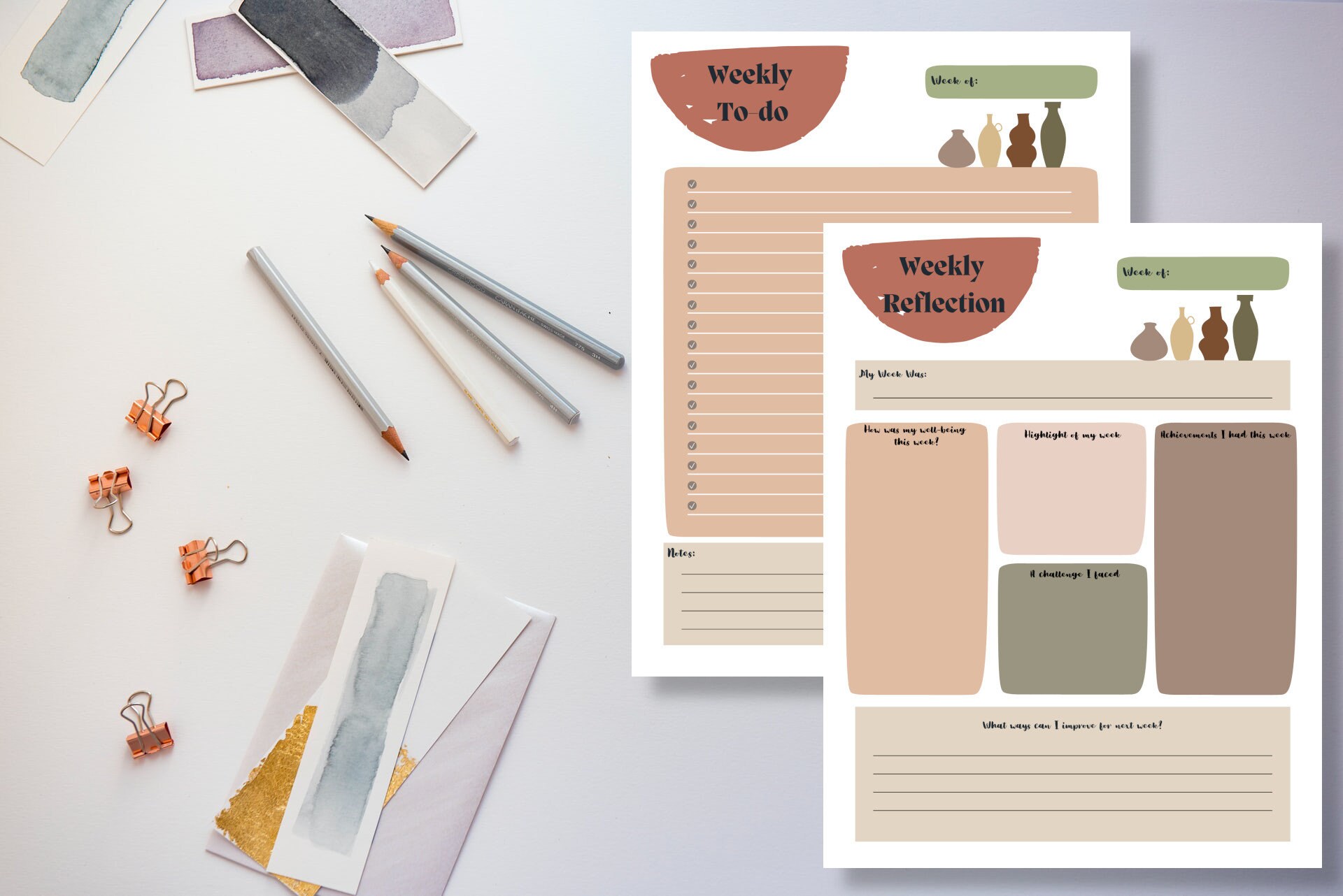 Brown Clay To-do List and Weekly Reflection Printable Sheet, Printable ...