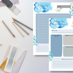 Blue To-do List and Weekly Reflection Printable Sheet, Printable ...