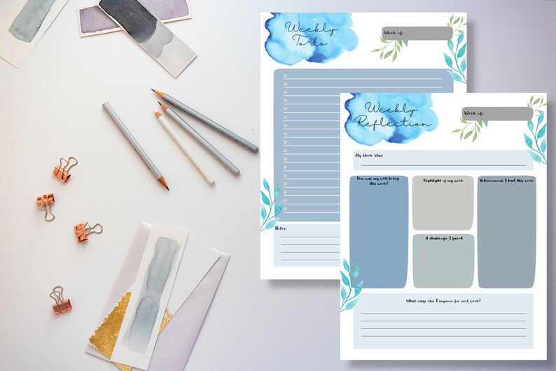 Blue To-do List and Weekly Reflection Printable Sheet, Printable ...