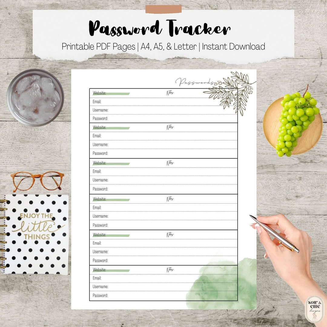 Password Tracker| Printable Tracker, Printable Planner, Password Log ...