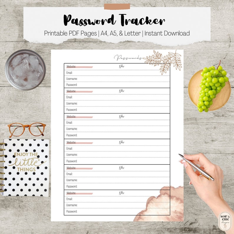 Password Tracker| Printable Tracker, Printable Planner, Password Log ...