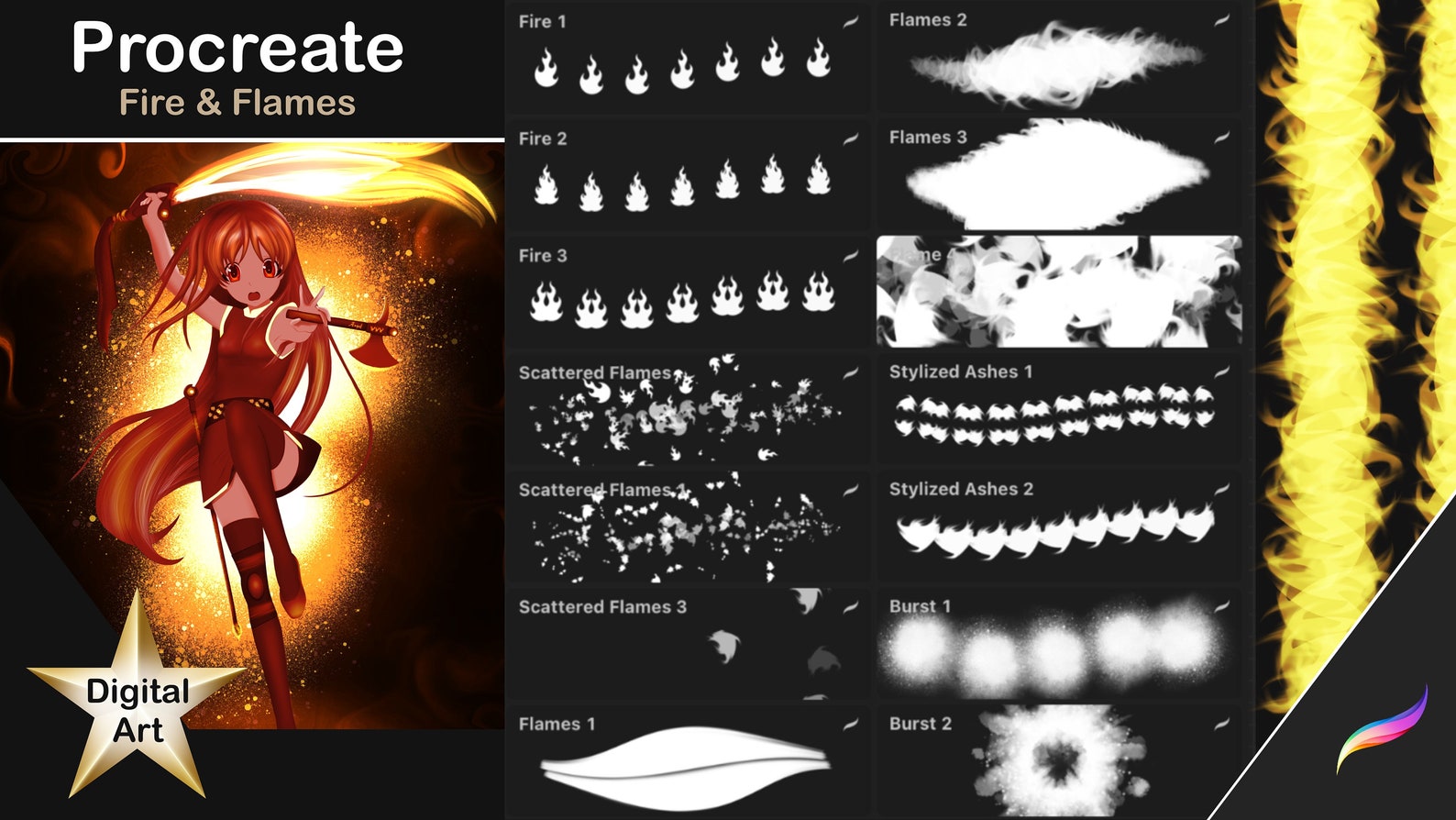 Fire & Flames Procreate Brushes: Digital Art Brush Set (digital ...