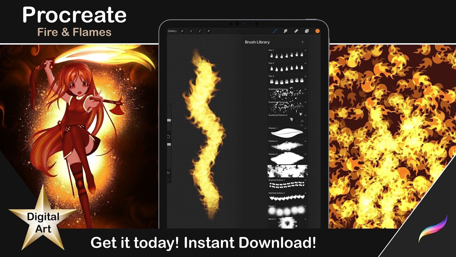 Fire & Flames Procreate Brushes: Digital Art Brush Set (digital ...