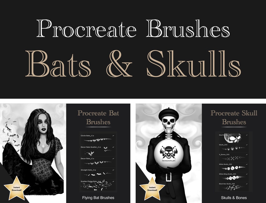 Procreate Brushes Flying Bats & Skull Stamps | Halloween Procreate ...