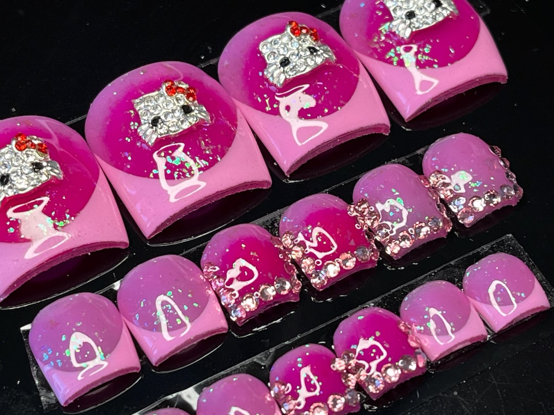 Pink French Tip Press on Toes| Pink Fake Toe Nails| Glue on Toe Nails ...