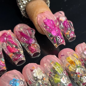 Spring Flowers|encapsulated Flower Nails| Short Sqaure Nails| Dried ...