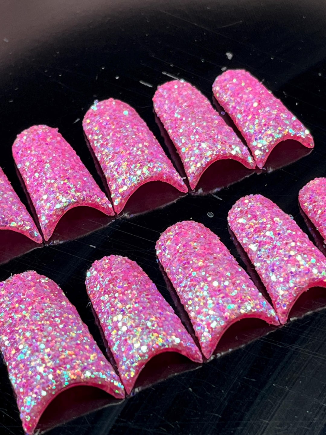 Pink Glitter Press on Nails 90s| Long Nails| Curved Press on Nail|hawk ...