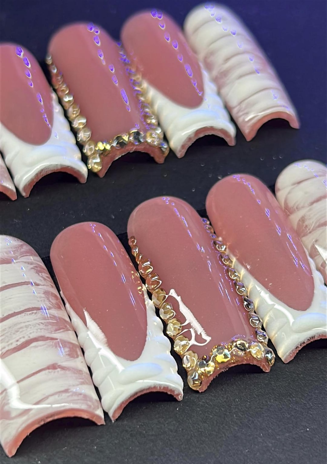 Croc Print Press on Nails | Crystal French Tip, Durable False Nails - Etsy