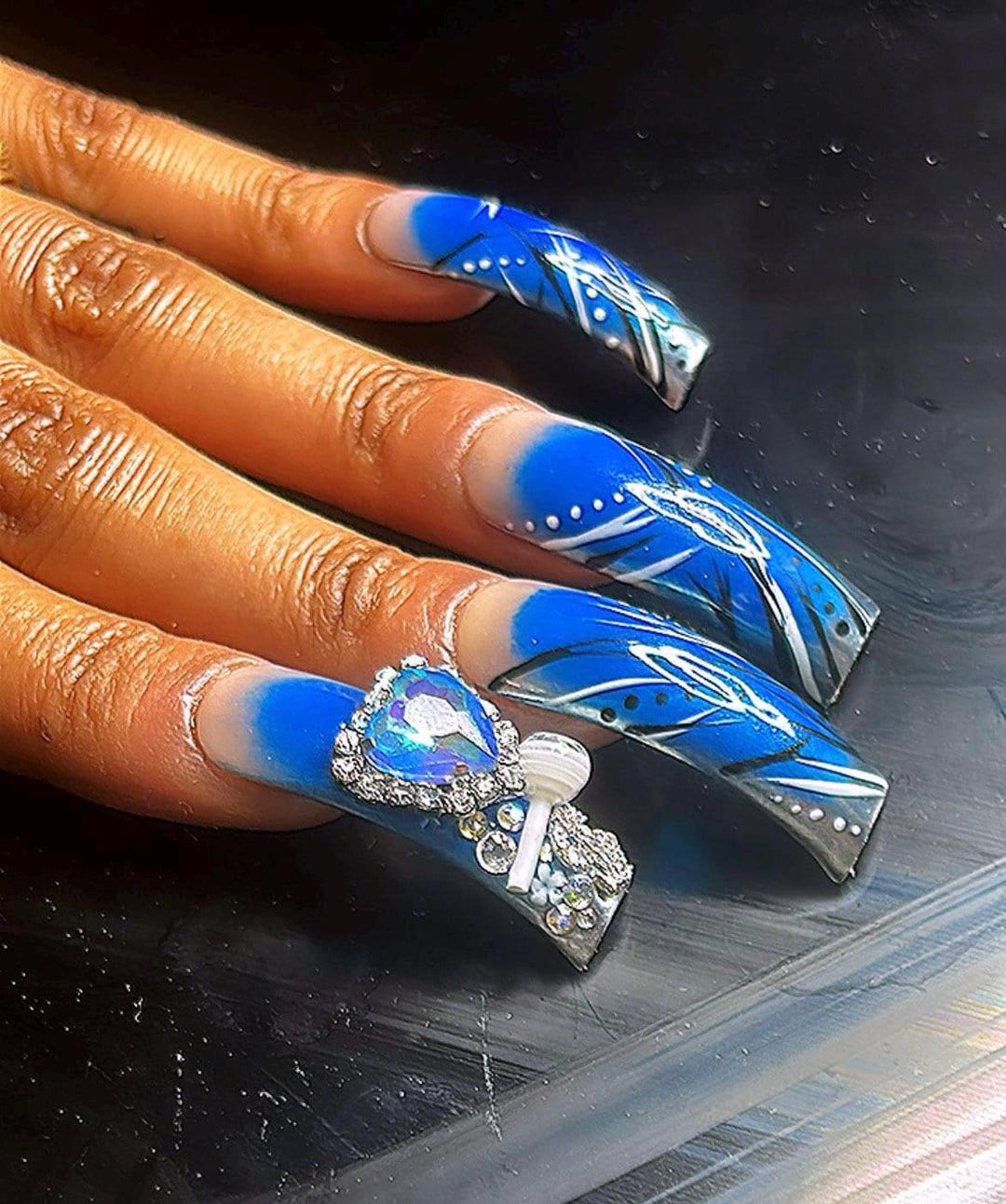 Y2K Curved Chrome Press on Nails 90s Design| Long Nails| Curved Press ...
