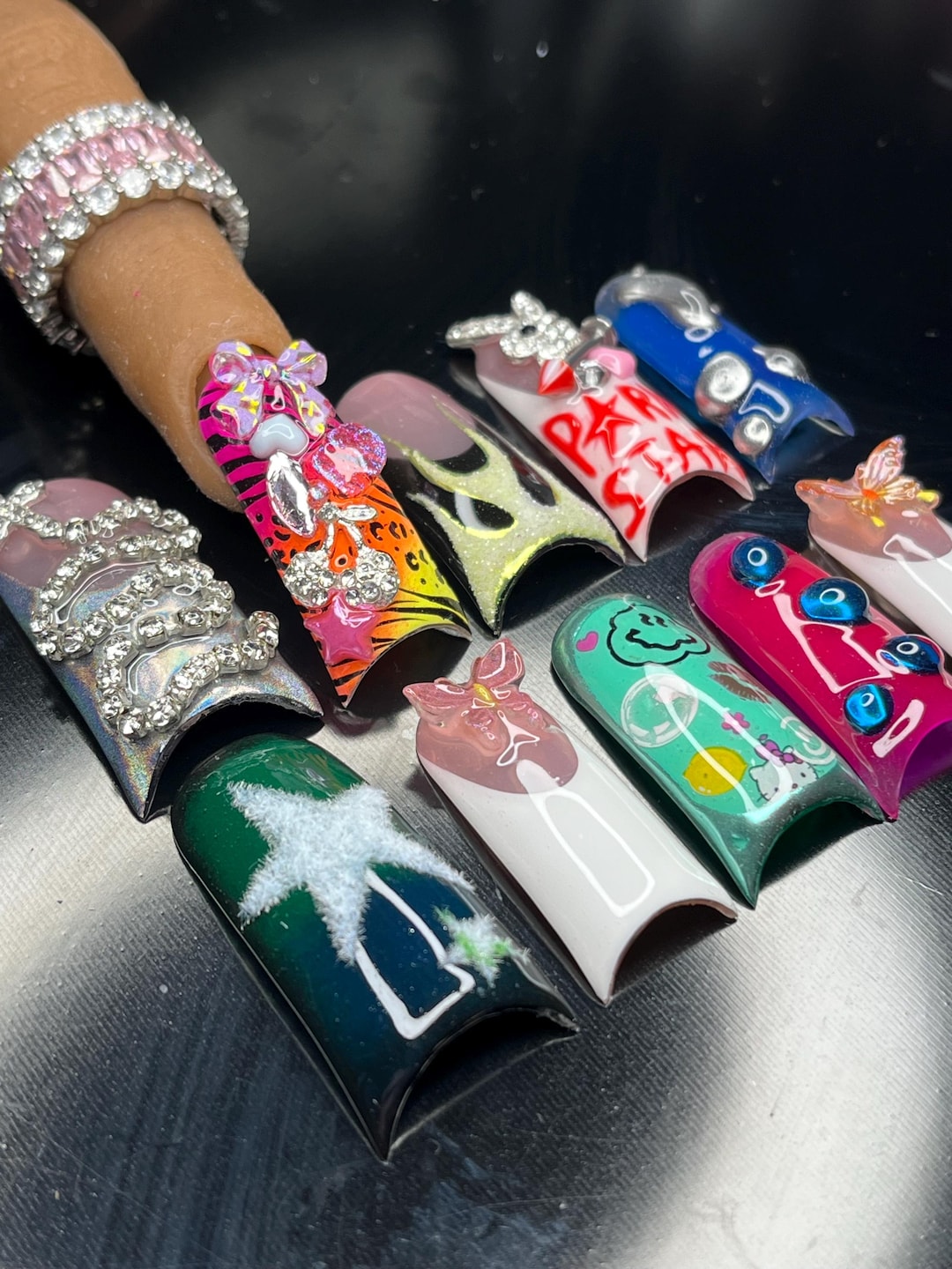 Duck Shape Colorful Animal Print Nails|long Press on Nails|short Nails ...