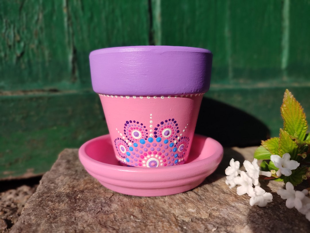 Mandala Plant Pot | Cactus Flower Pot | Succulent Pot | Pink Flower Pot ...
