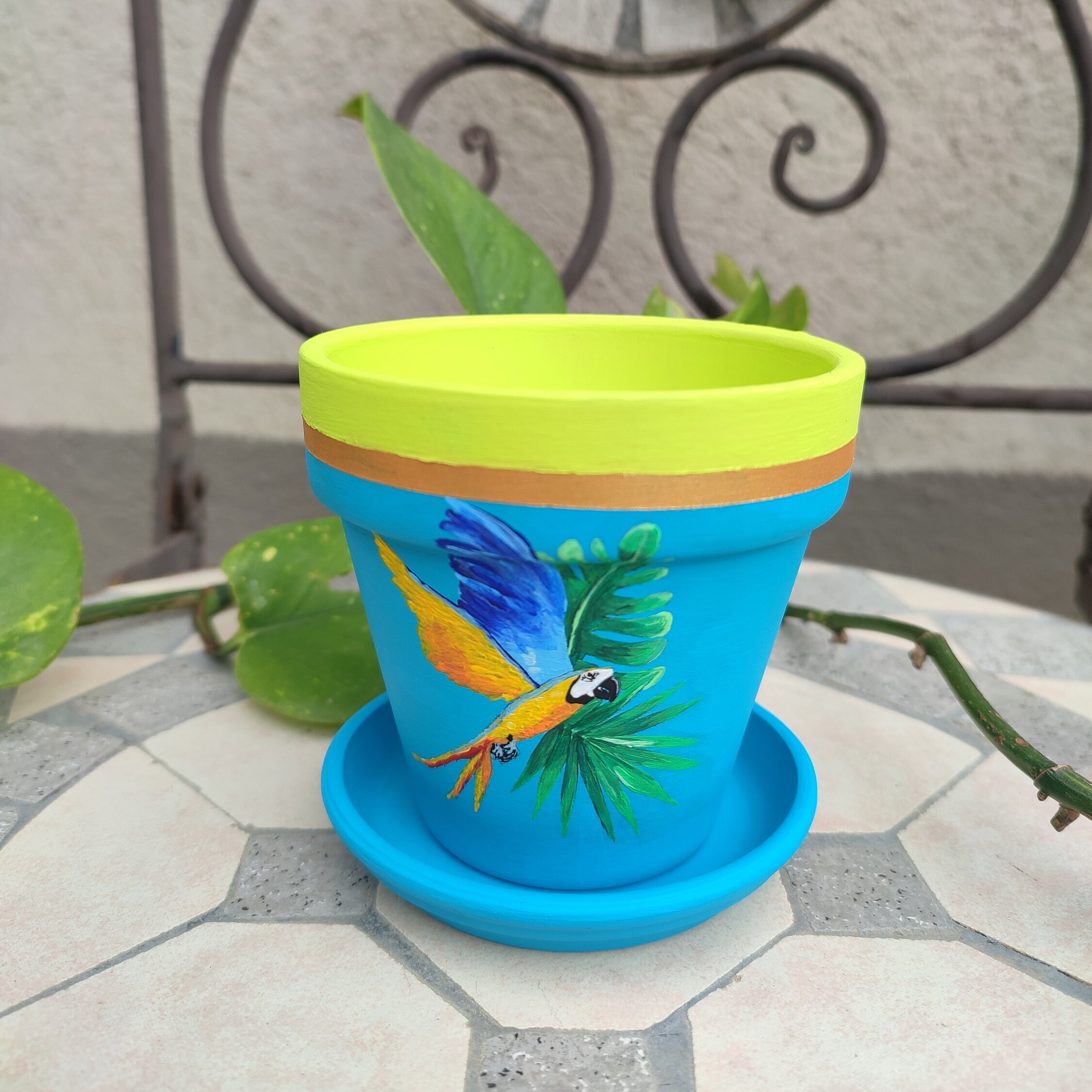 Flowerpot Parrot Plant Pot Hand-painted Flowerpot With Saucer Colorful ...