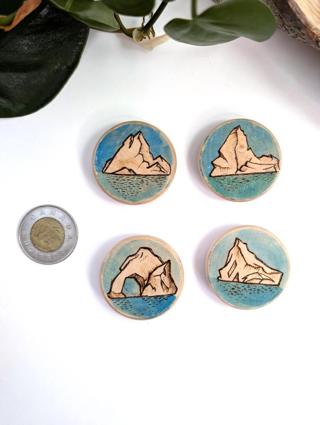 Pyrography Wood Fridge Magnets Set, Iceberg Newfoundland Canada Mag ...