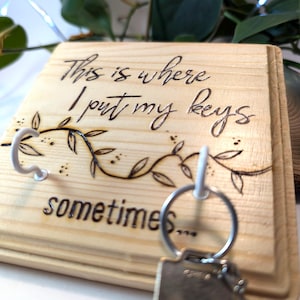 Silly Wall Key Holder, Wooden Pyrography Rustic Keychain Hanger, Wood ...