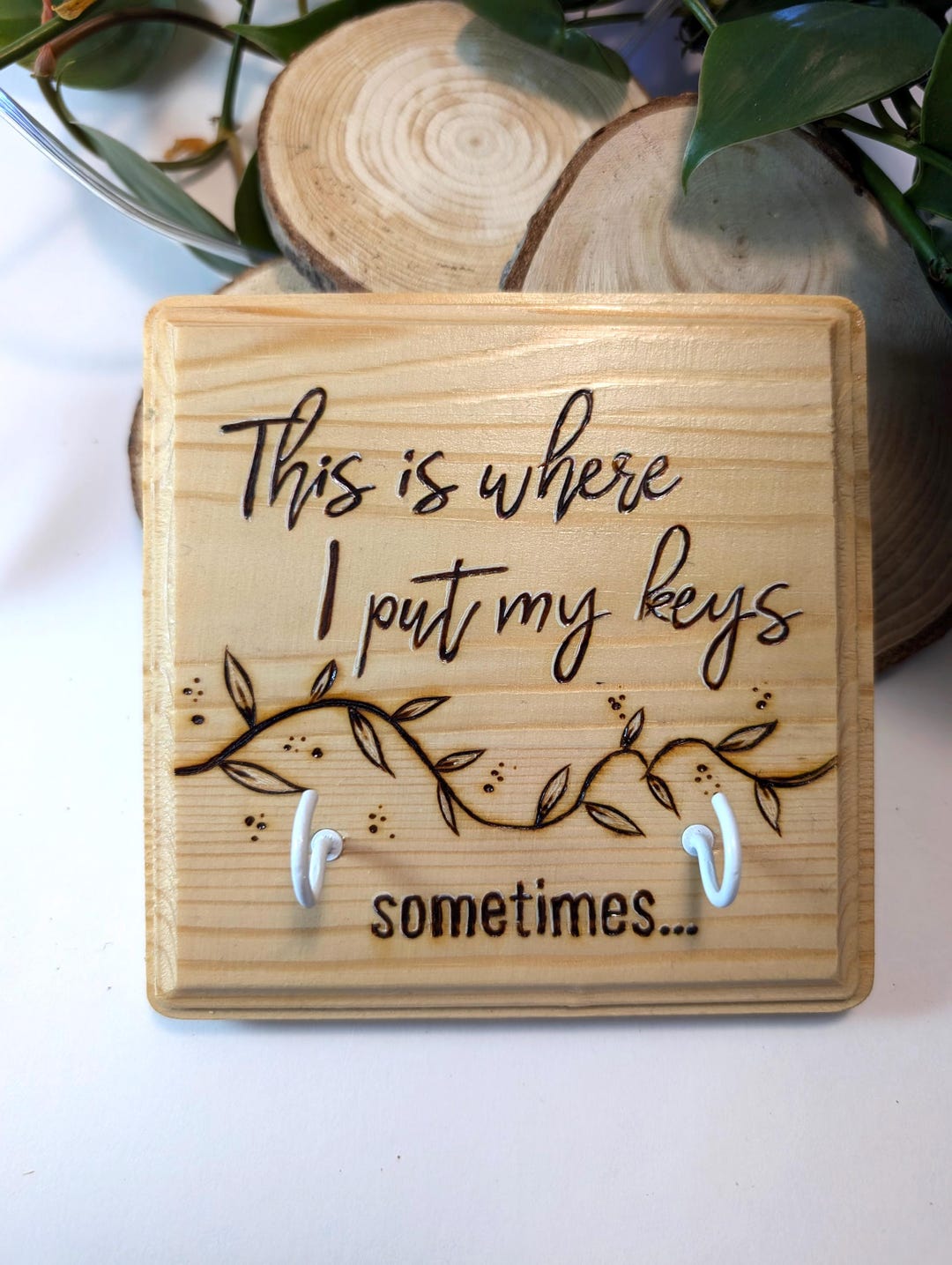 Silly Wall Key Holder, Wooden Pyrography Rustic Keychain Hanger, Wood ...