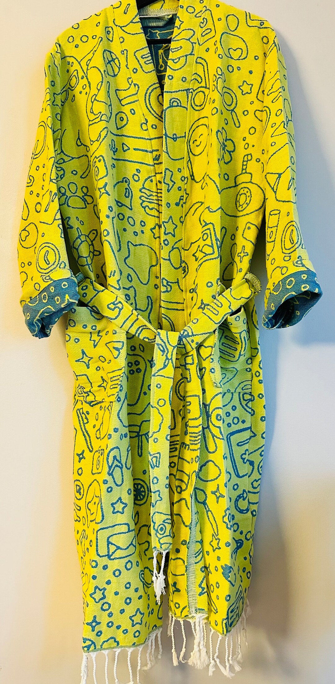 Robe, Fun Patterned Oversized Double Sided Loungewear, Yellow - Etsy