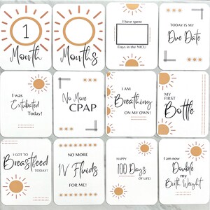 NICU Baby Milestone Cards in Sun Pattern // Preemie NICU Baby Milestone ...