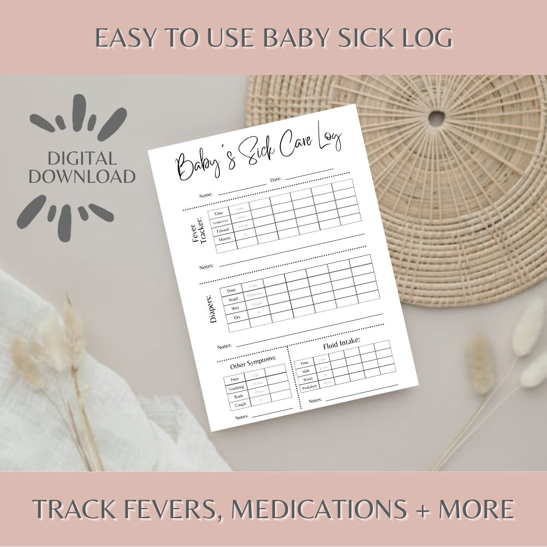 Baby Sick Care Log // Digital Download Sick Care Log // New Mom Gift ...