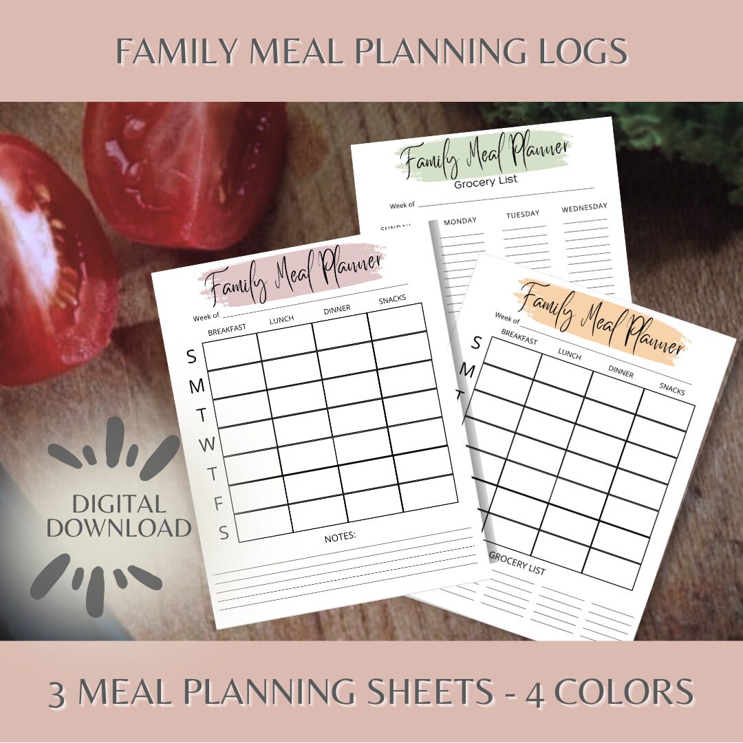 Family Meal Planner Log, Grocery List (digital Download) - Etsy