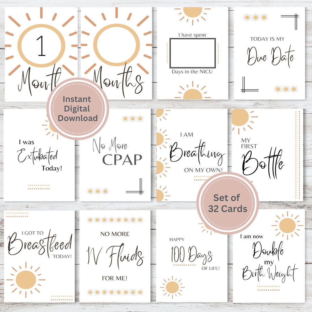 DIGITAL DOWNLOAD NICU Baby Milestone Cards in Sun Pattern // Preemie ...