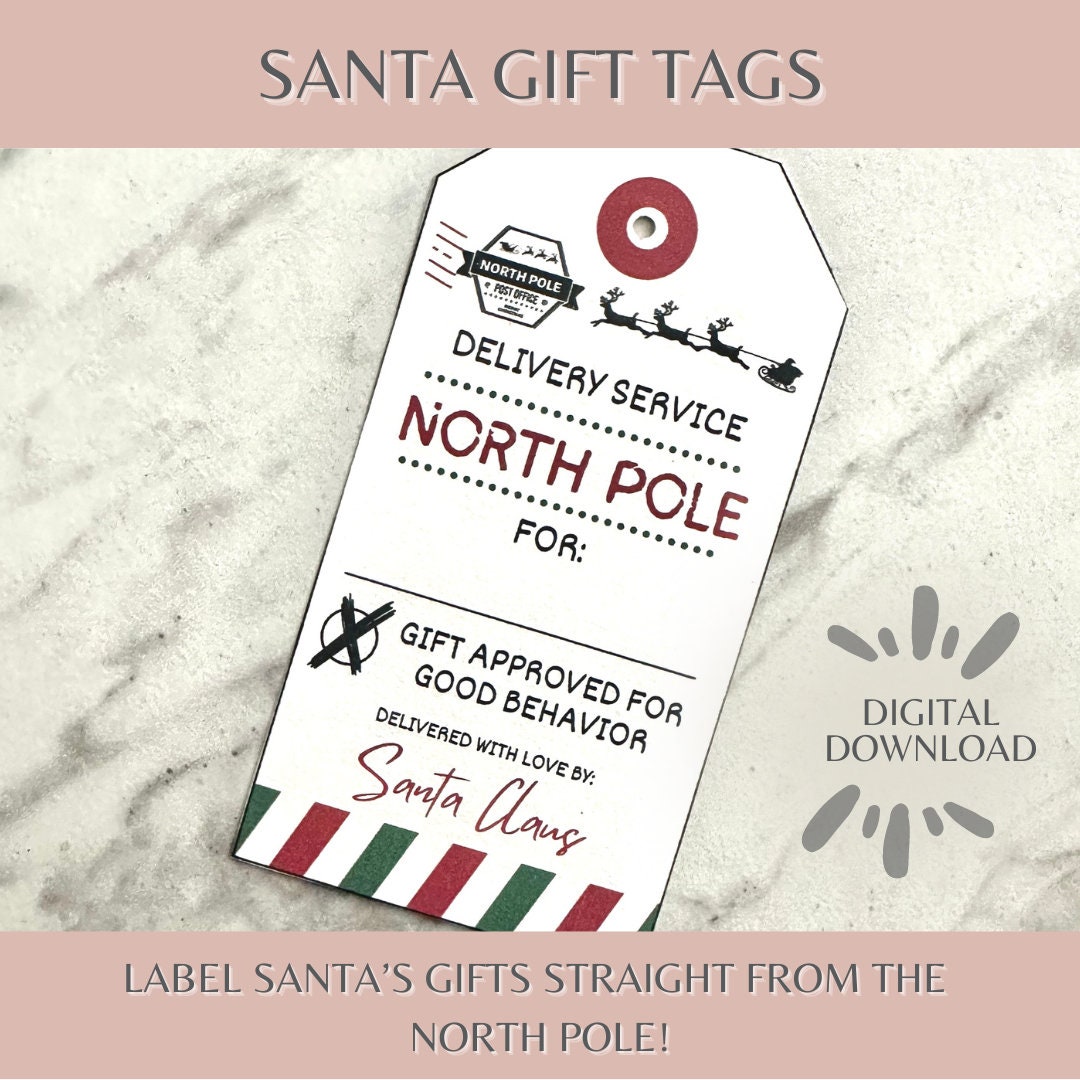 North Pole Santa Gift Tags, Printable Christmas Present Labels (digital ...