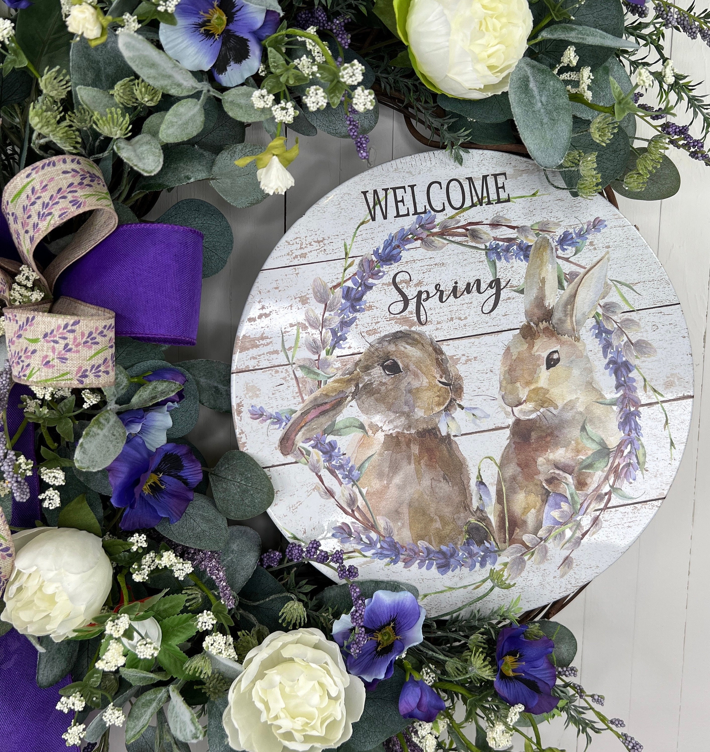 Peony and Pansy Door Wreath, Rabbit Welcome Wreath, Spring Grapevine ...
