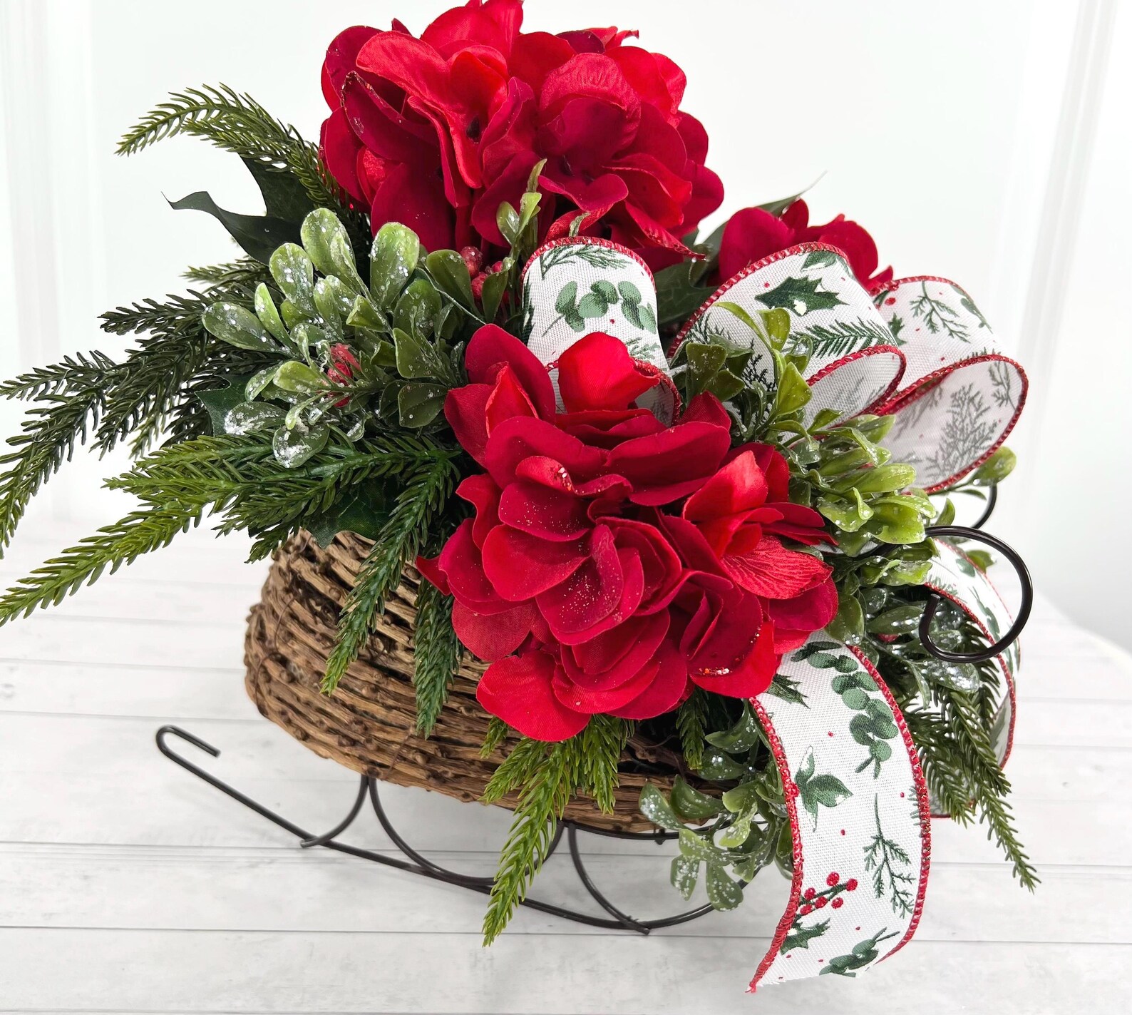 Christmas Floral Arrangement | Hydrangea and Pine Table Decor | Rustic ...