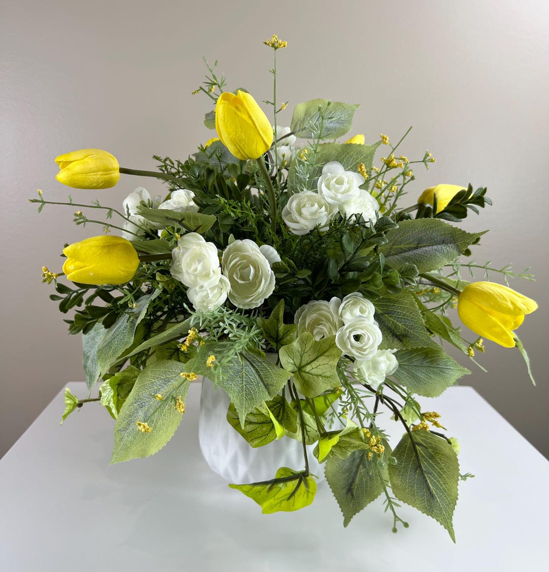 Tulip Arrangement in White Ceramic Vase | Real Touch Floral Table ...