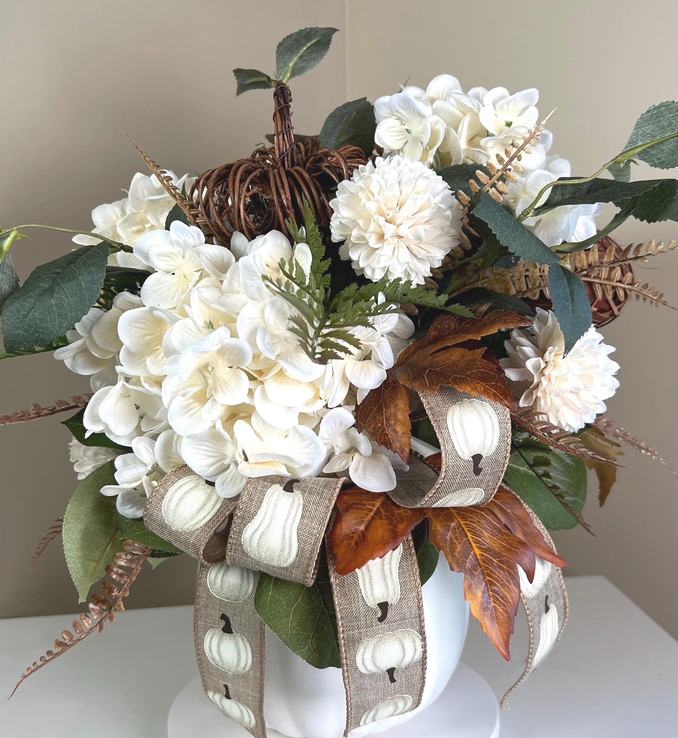 Neutral Fall Floral Arrangement | Rustic Thanksgiving Hydrangea ...