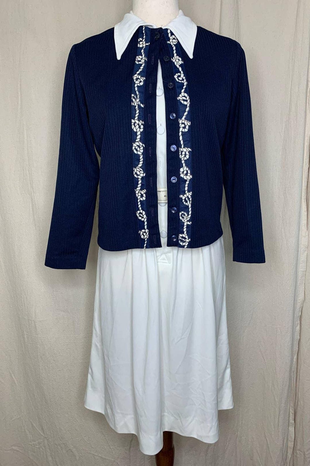 1970s Coastal Nautical Rope Sailor Coquette Dagger Collar Dress ...