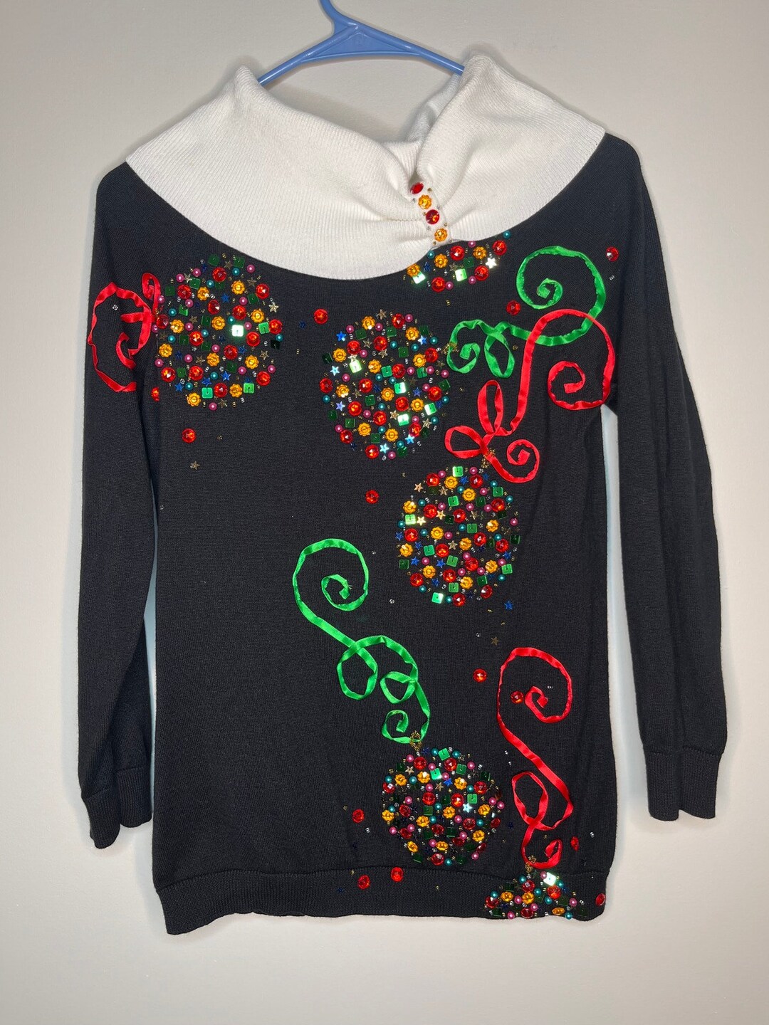 Vintage 2000s Berek Rhinestone Glam Christmas Ornament Shawl Neck ...