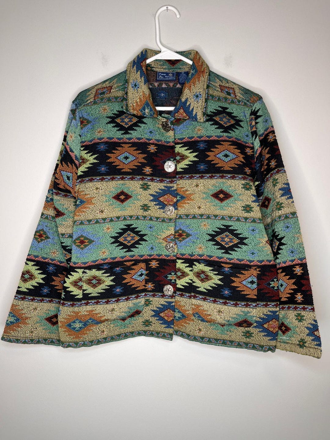 1990s Jane Ashley Aztec Southwest Ranch Cowboy Rodeo Western Tapestry ...