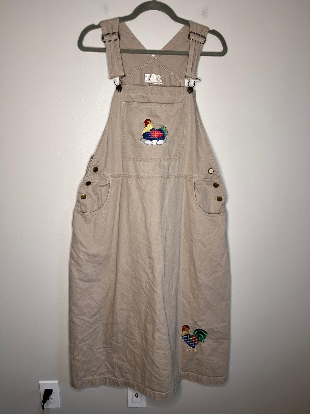 1990s Mandal Bay Khaki Denim Chickens Rooster Farmer Homestead Overall ...