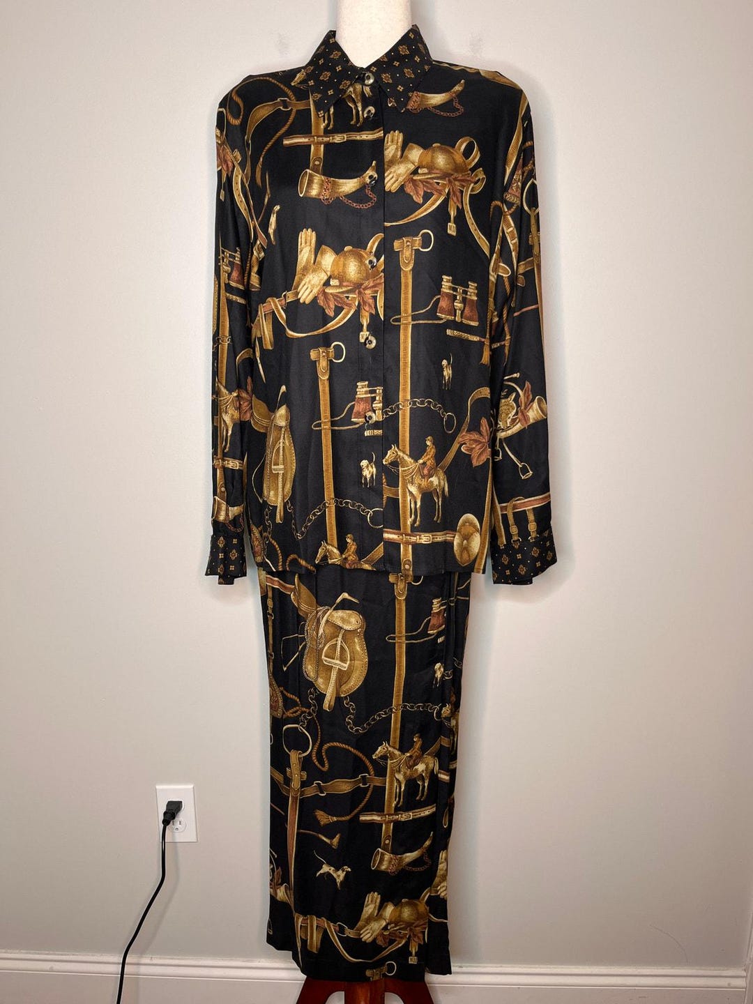 1980s on the Verge Equestrian Horses Old Money Button up Shirt Maxi ...