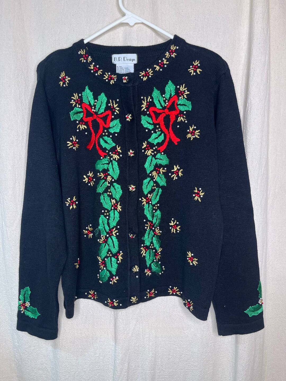 Vintage 1990s BP Design Holly Christmas Maximalist Bow Granny Teacher ...