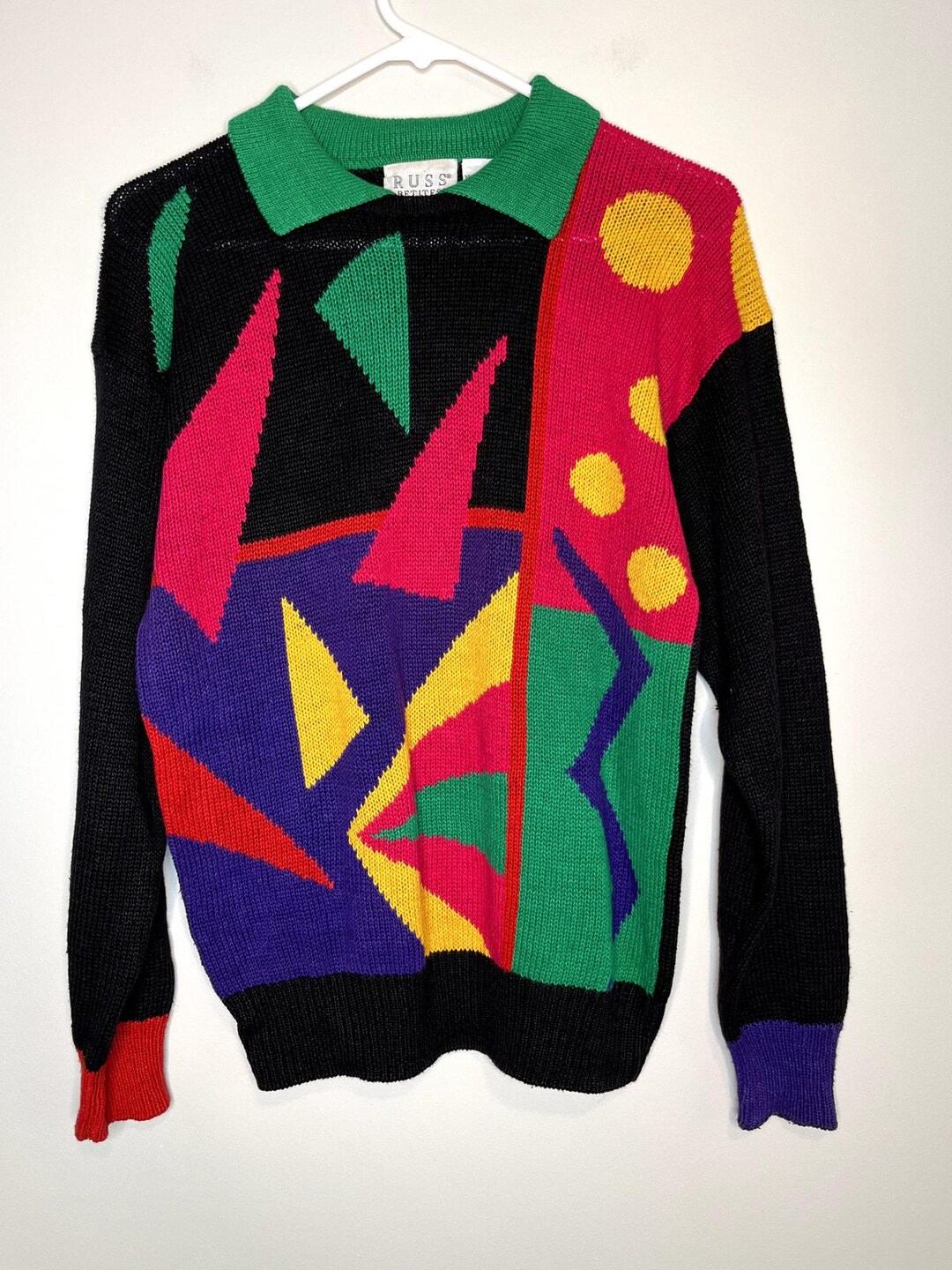Vintage 1980s Russ Rainbow Kidcore Geometric Shapes Abstract Collared ...