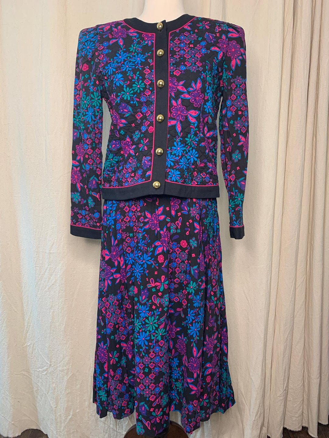 1980s Leslie Fay Purple Blue Quilted Floral Kawaii Coquette Kei Cottage ...