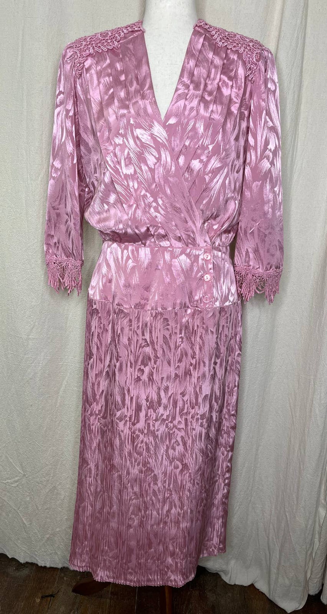 Vintage 1980s in the Mood Pink Satin Brush Stroke Lace Regency - Etsy