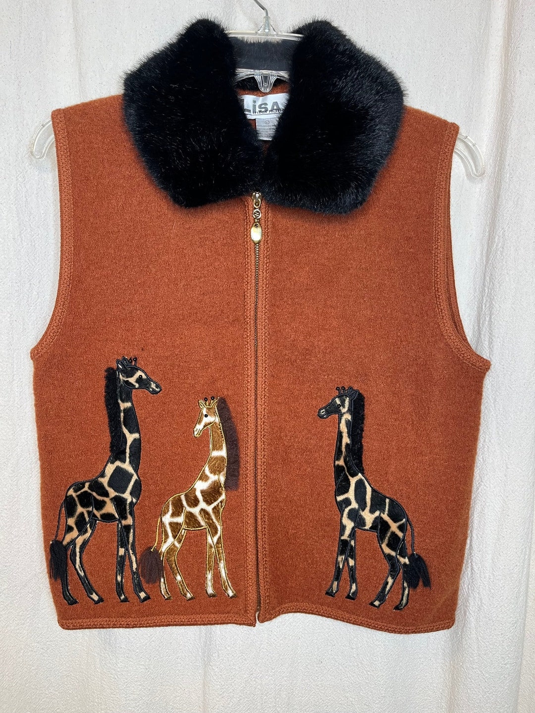Vintage 2000s Lisa International Orange Wool Faux Fur Giraffe Sweater ...