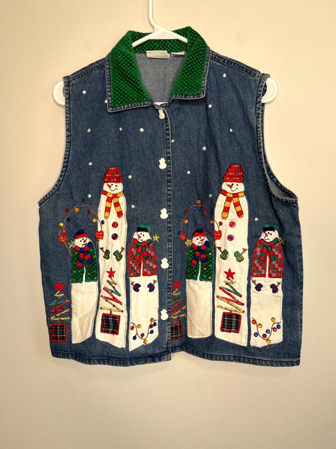 1990s Carolina Blues Denim Velvet Christmas Kidcore Snowman Art Teacher ...
