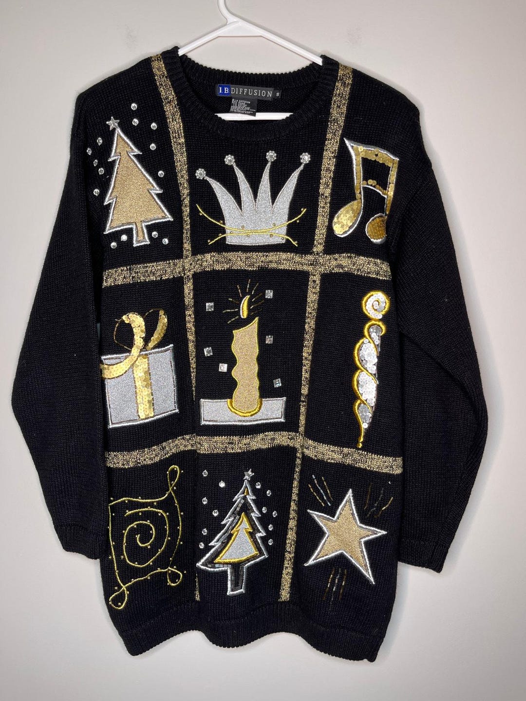 1980s IB Diffusion Black Gold Silver Christmas Patchwork Sparkle ...