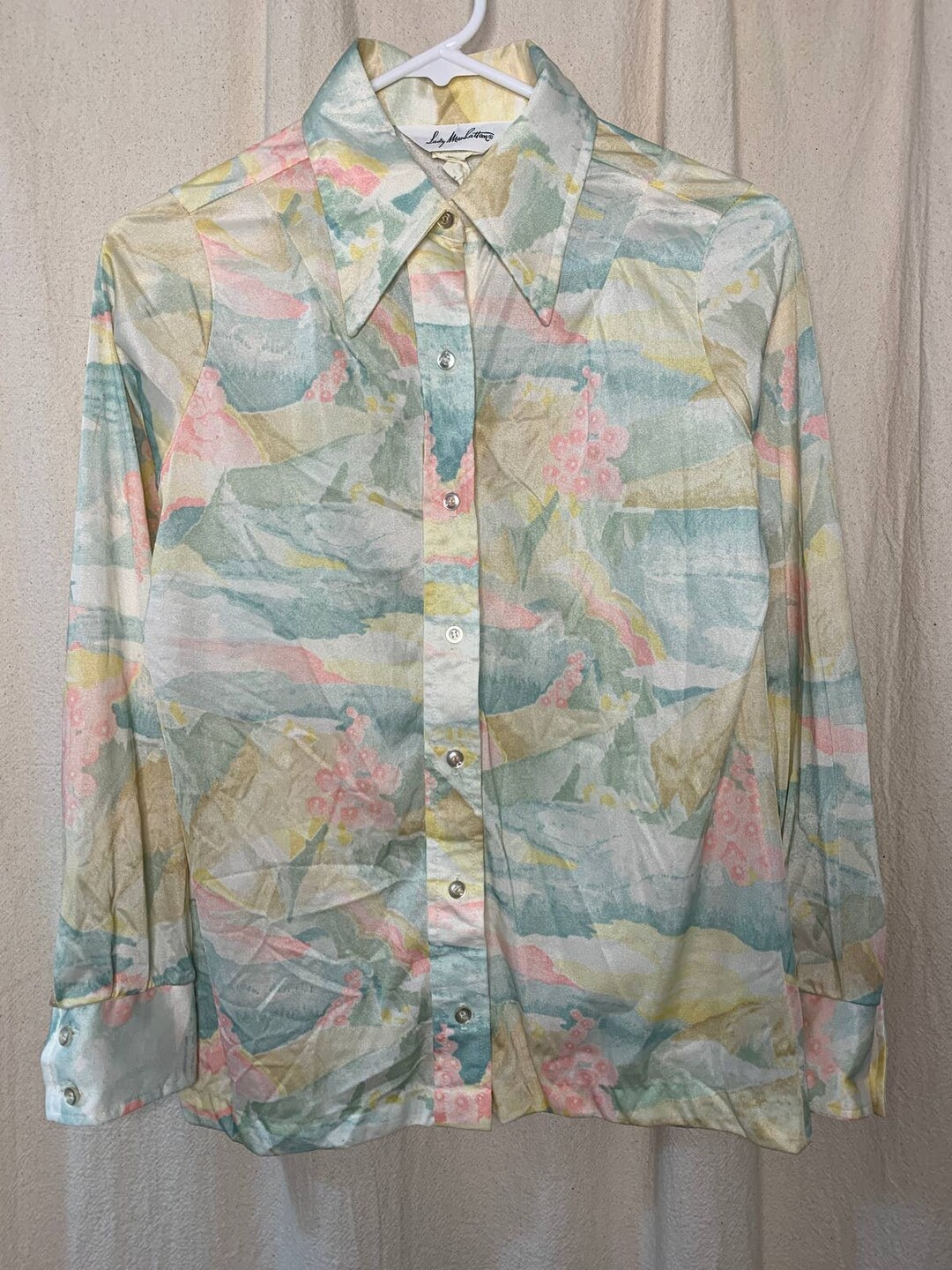 Vintage 1970er Lady Manhattan Pastell Floral Aquarell Scenic Oriental ...