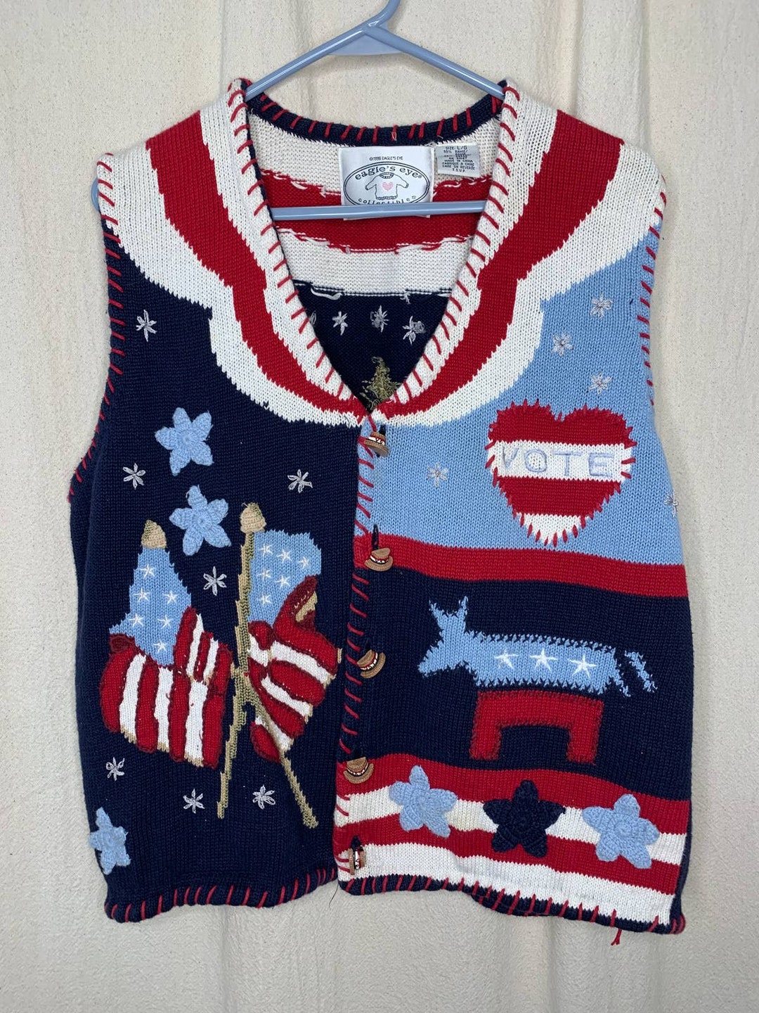 Vintage 1996 Eagles Eye Patriotic Americana Vote Donkey Teacher Sweater ...