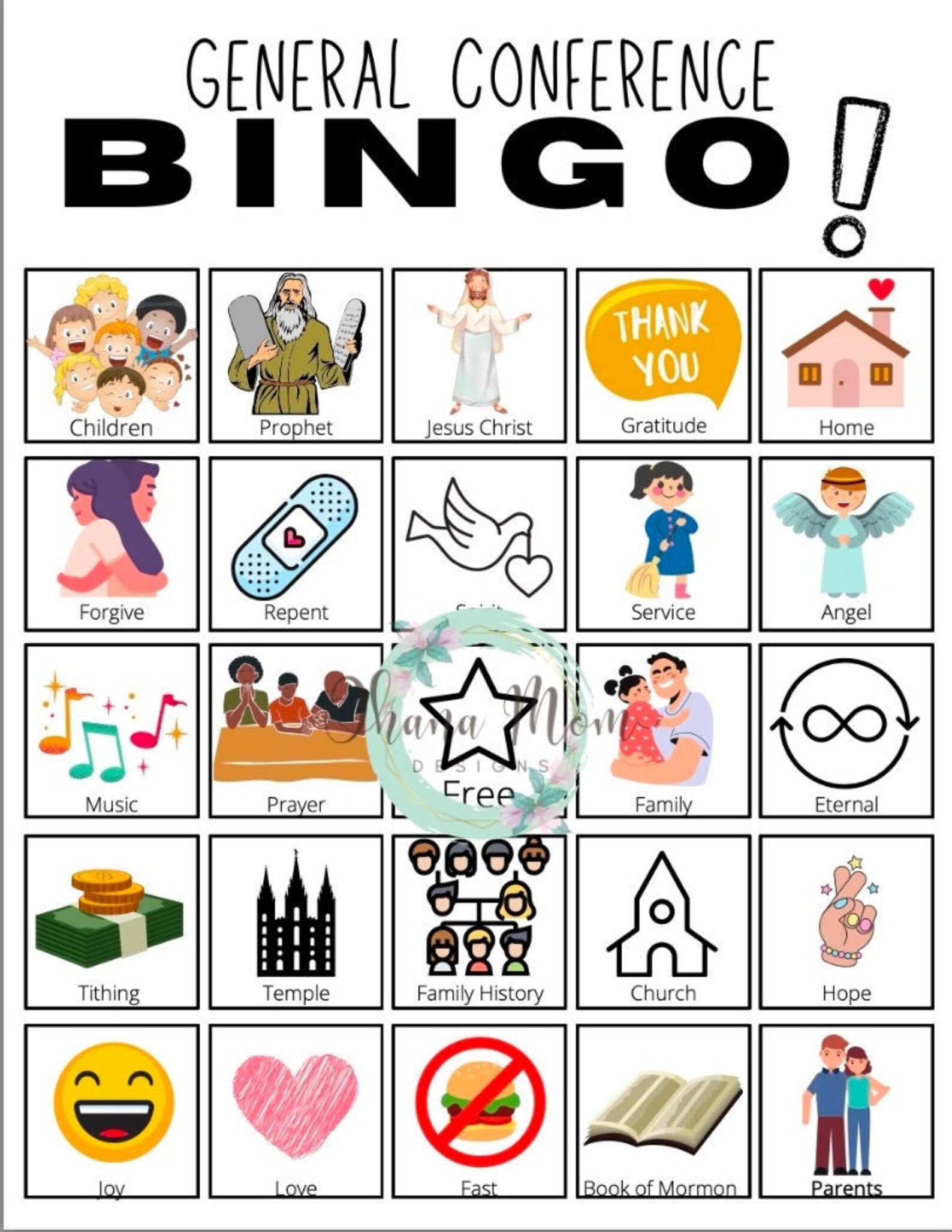 General Conference Bingo / LDS General Conference Bingo / General ...
