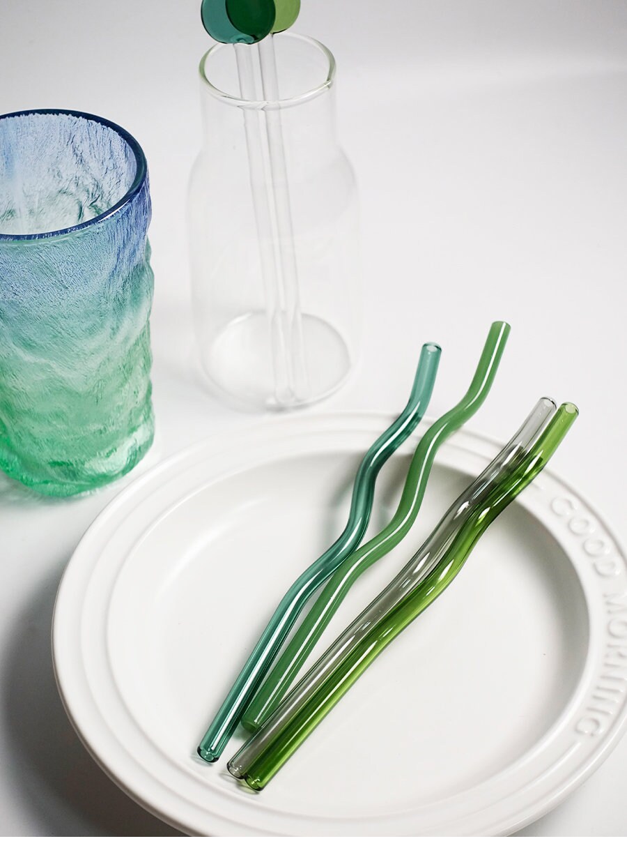 Wavy Colorful Glass Straw Reusable Nordic Table Decor - Etsy