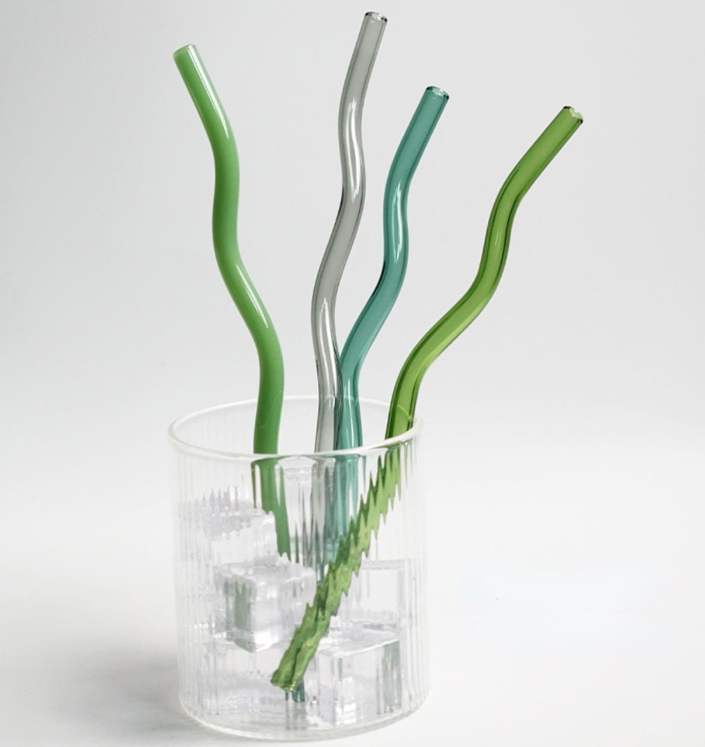Wavy Colorful Glass Straw Reusable Nordic Table Decor - Etsy