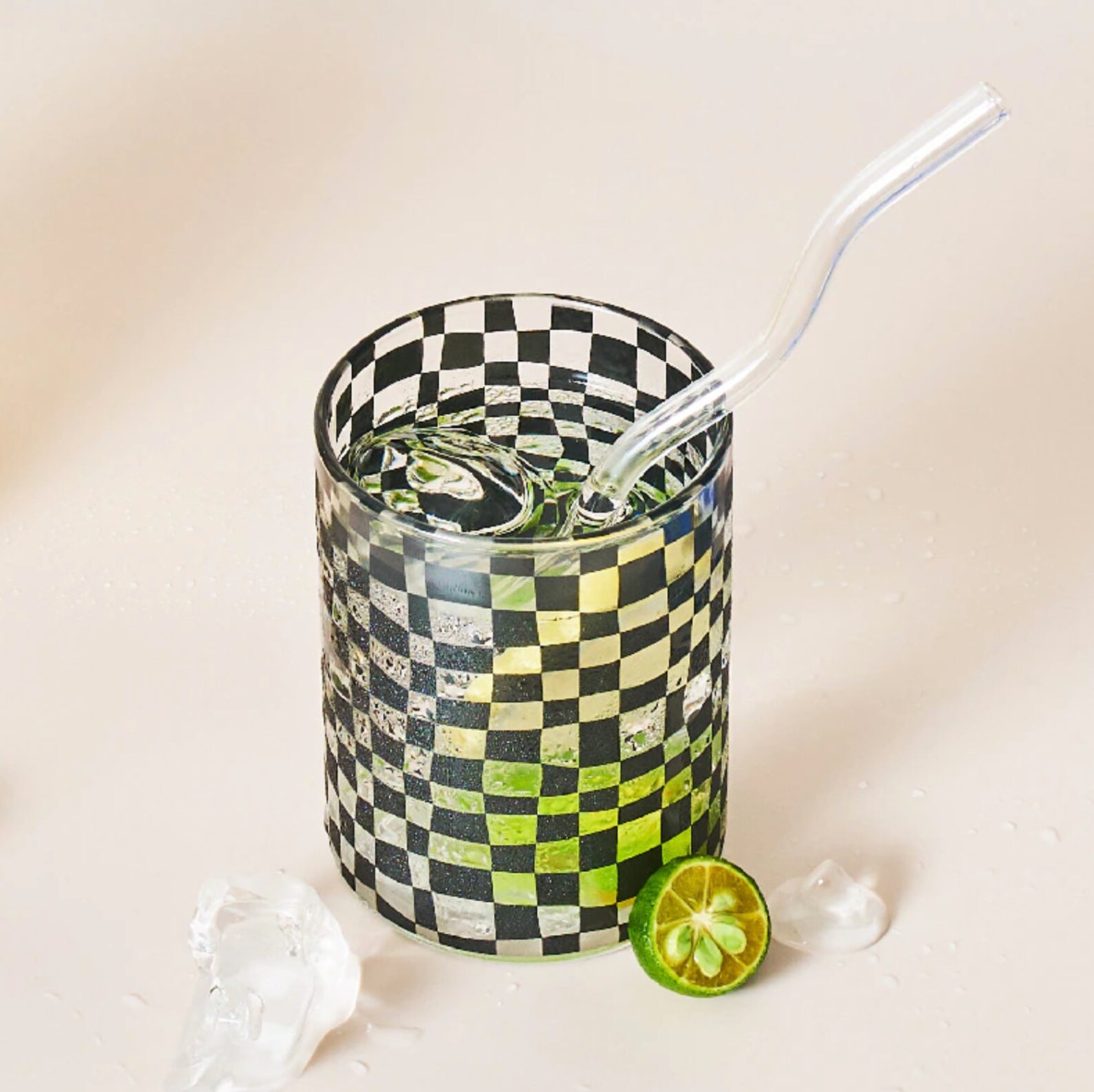 Retro Checkerboard Glass Cup Checkered Nordic Drinkware - Etsy