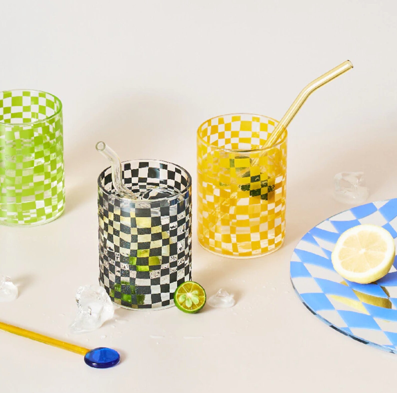 Retro Checkerboard Glass Cup Checkered Nordic Drinkware - Etsy