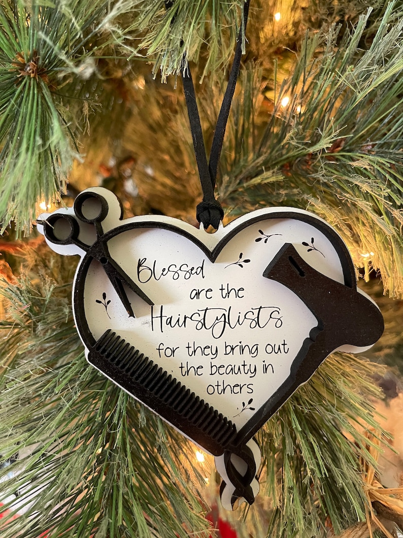 Laser Cut Hair Dresser Christmas Ornament, Layered Wood Beautician ...