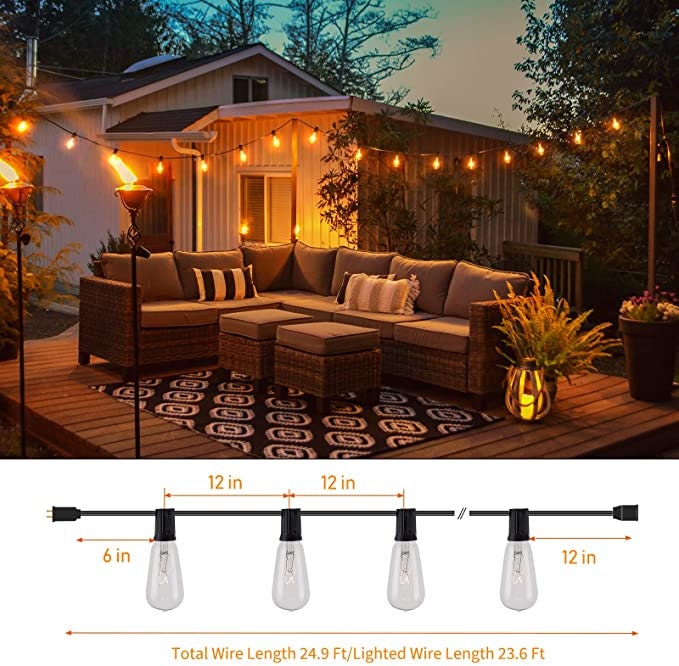 25ft Outdoor String Lights Patio Hanging Lights With 25 Edison Glass Bulbs Waterproof Connectable Bistro Lights Backyard Garden Cafe Etsy Ireland